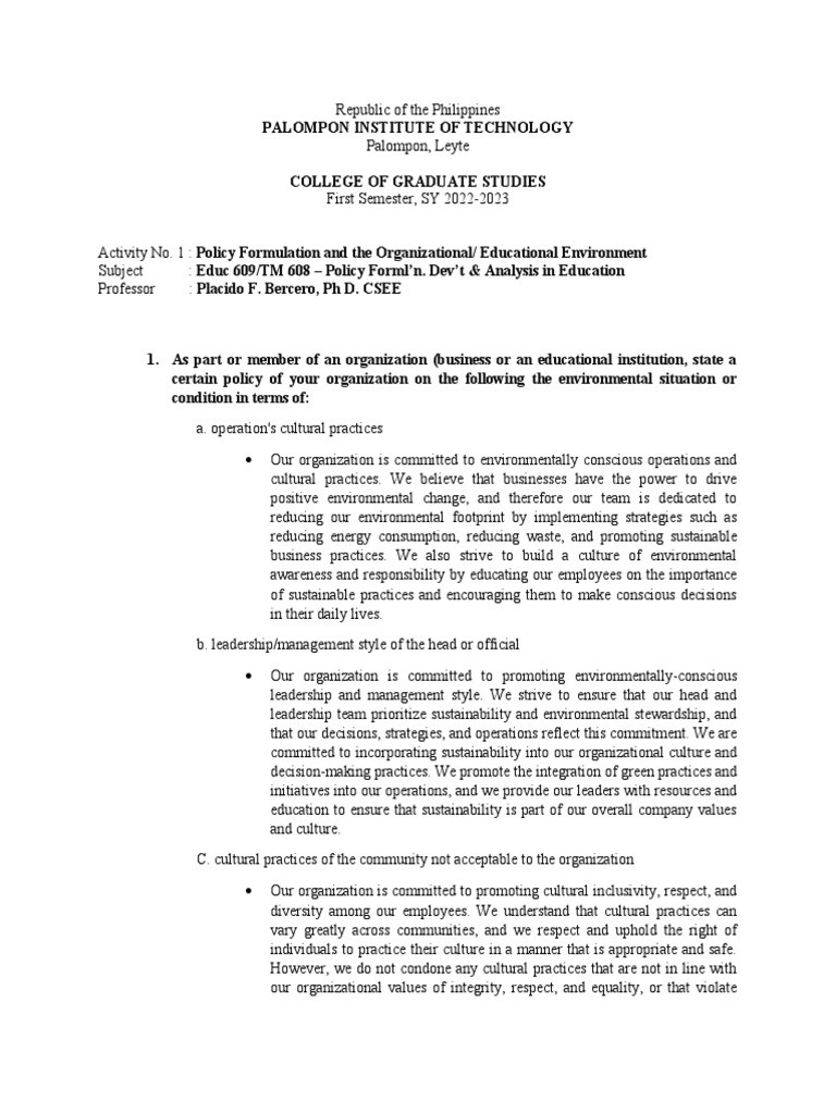 Policy Formulation | PDF | Sustainability | Goal