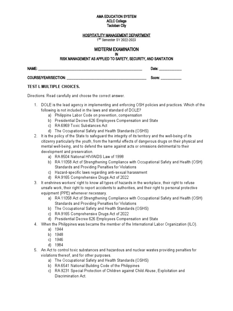 Risk Management Midterm Exam | PDF