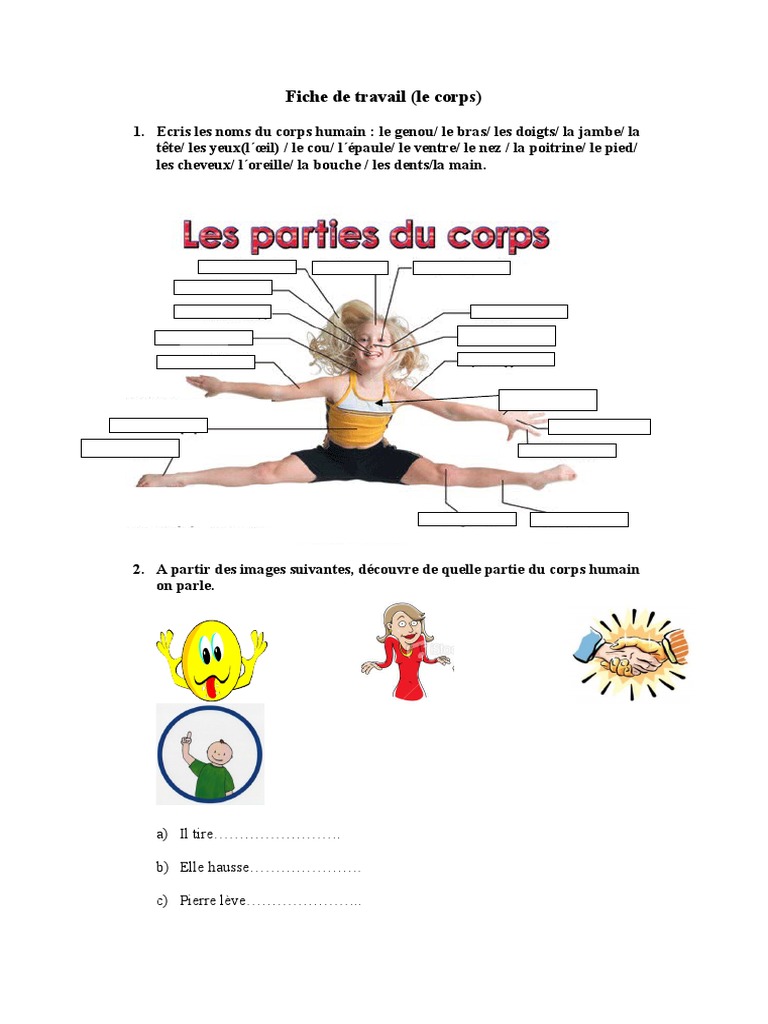 Feuilles De Travail Sur Les Parties Du Corps Pour Les Enfants