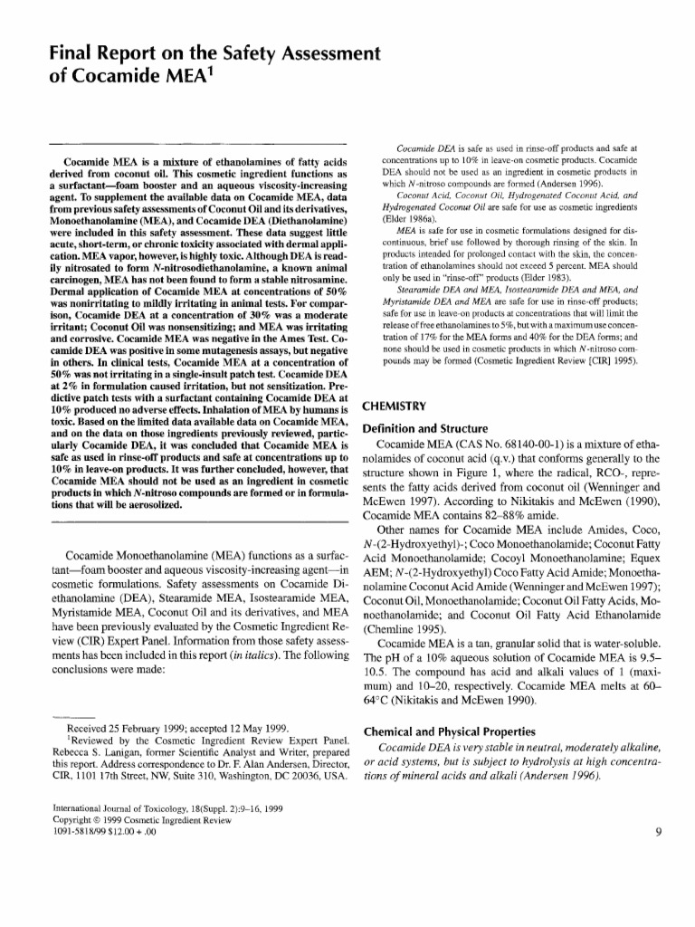 SA Cocamide MEA | PDF | Toxicity | Chemistry