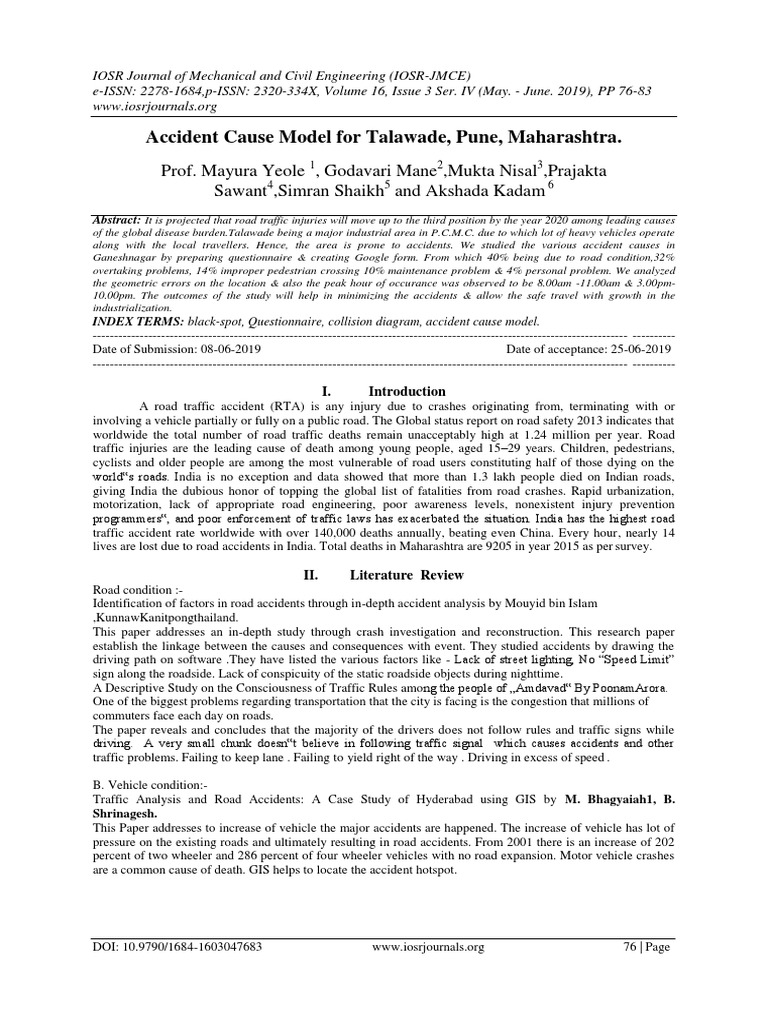 Accident Cause Model For Talawade Pune M | PDF | Traffic Collision ...