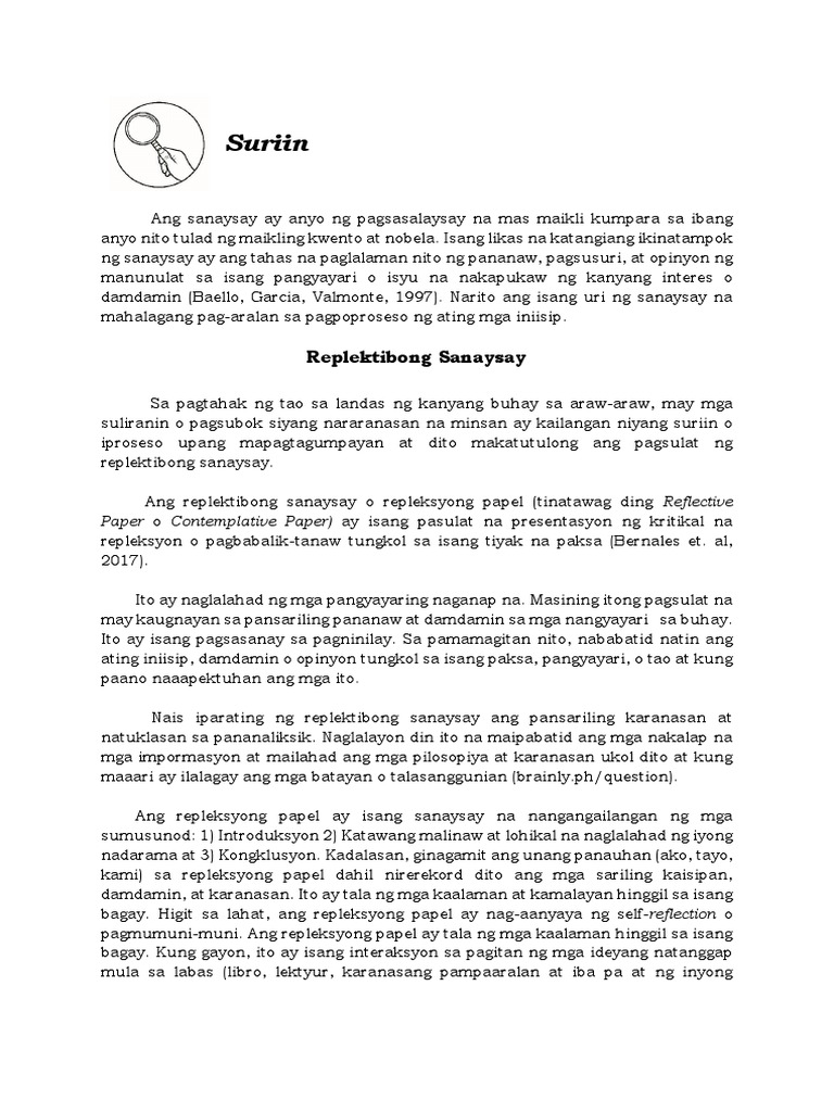 BABASAHIN-REPLEKTIBONG SANAYSAY - PDF Version 1 | PDF