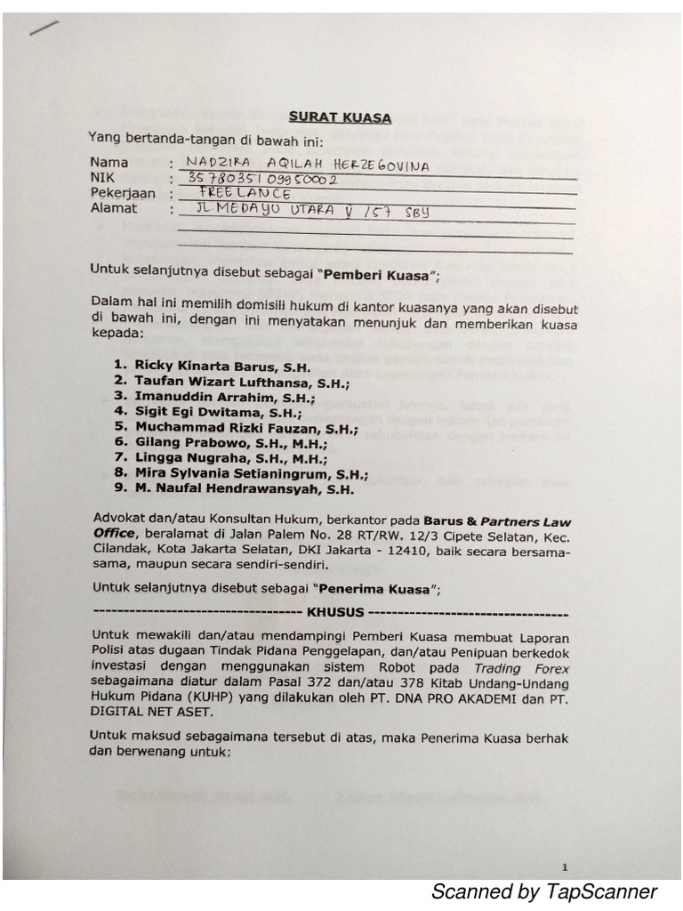 SURAT KUASA DNA PRO | PDF