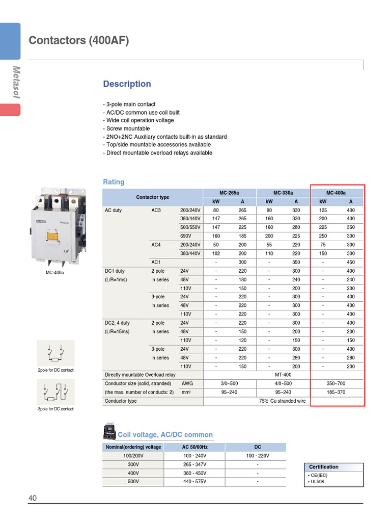 MC 400a Specs | PDF | Mains Electricity | Electrical Equipment