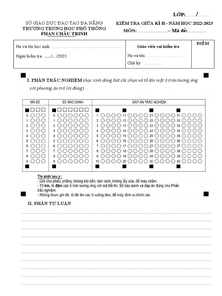 Mau Phieu KT Giua Ki II | PDF