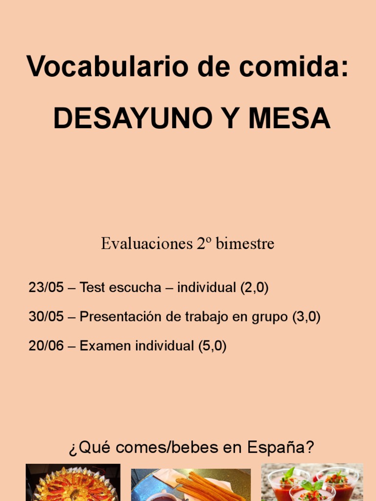 Vocabulario de comida, desayuno y mesa | PDF