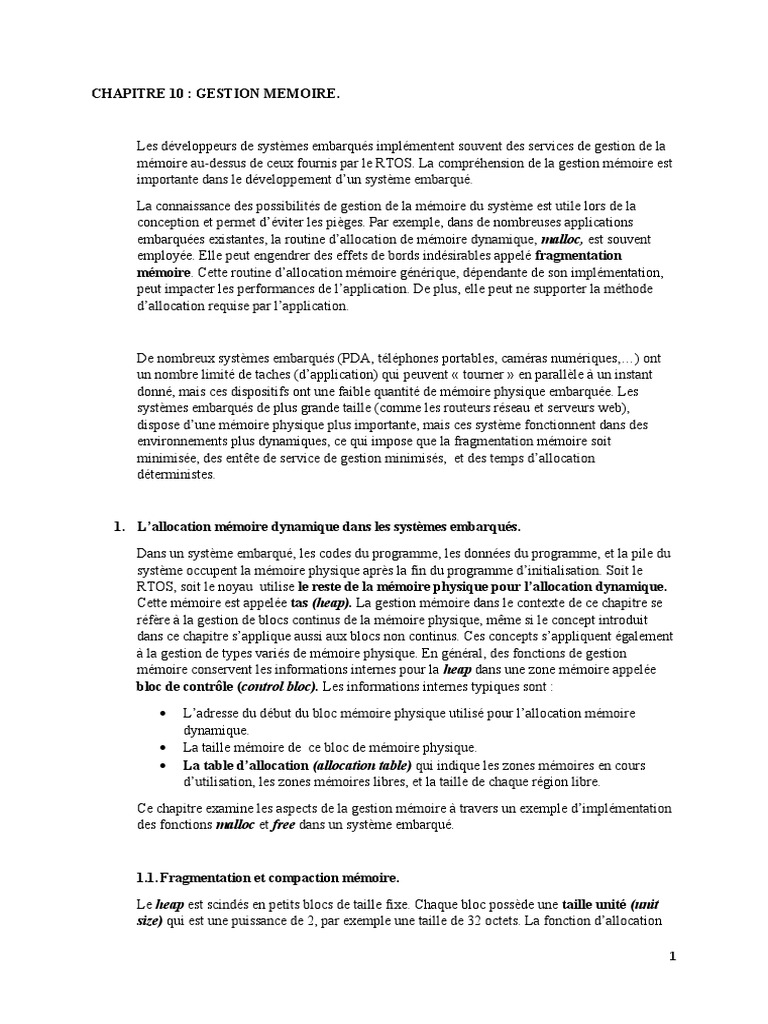 Gestion de la mémoire dans les systèmes embarqués | PDF | Mémoire (informatique) | Ingénierie ...