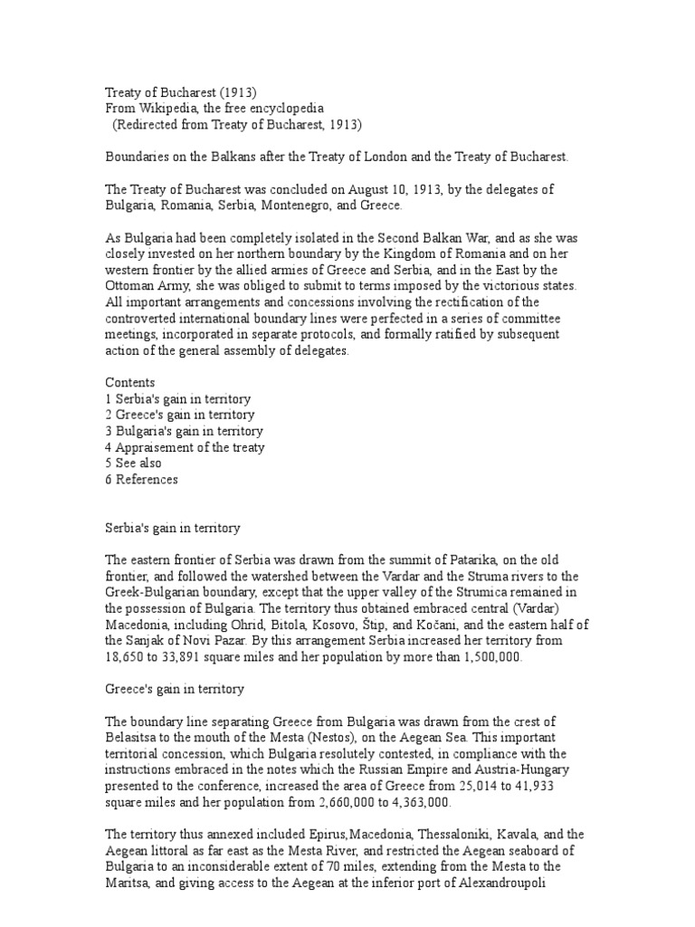 Treaty of Bucharest Wikipedia | Balkans | Foreign Relations Of The ...
