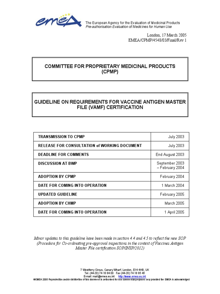 Guideline Requirements Vaccine Antigen Master File Vamf Certification - en | PDF | Vaccines