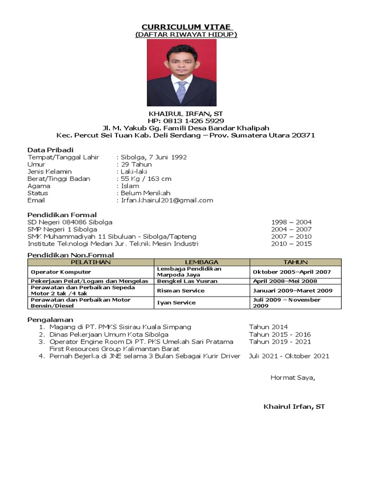 CV Khairul Irfan, ST | PDF