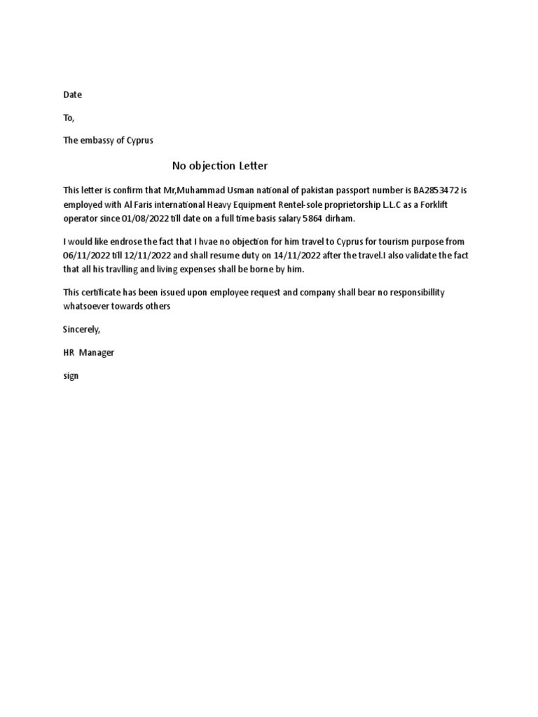 No Objection Letter | PDF | Business