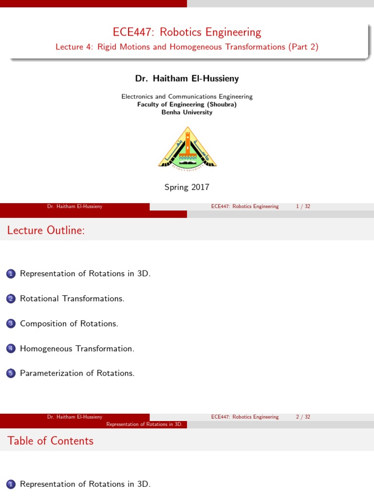 Lecture4 HomogTrans | PDF | Angle | Rotation