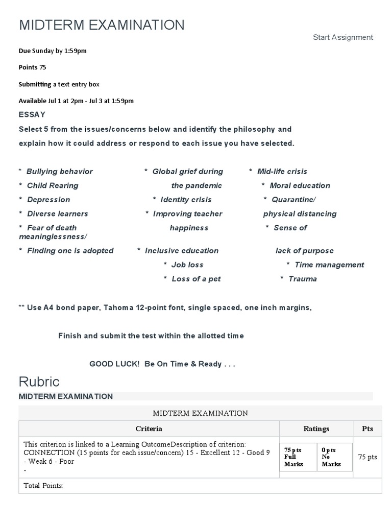 Midterm Examination | PDF | Inclusion (Education) | Learning