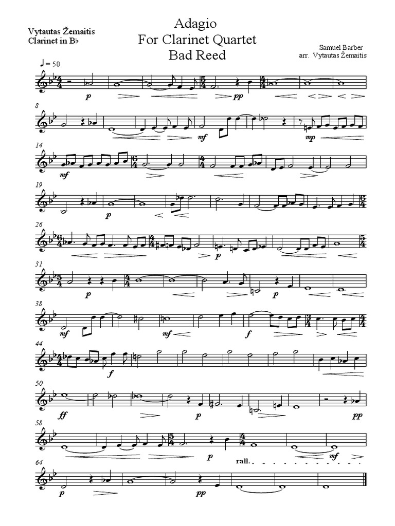 Adagio For Clarinet Quartet Bad Reed V.Z. | PDF | Classical Music