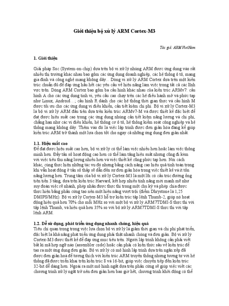 2 Giới Thiệu Bộ Xử Lý ARM Cortex | PDF