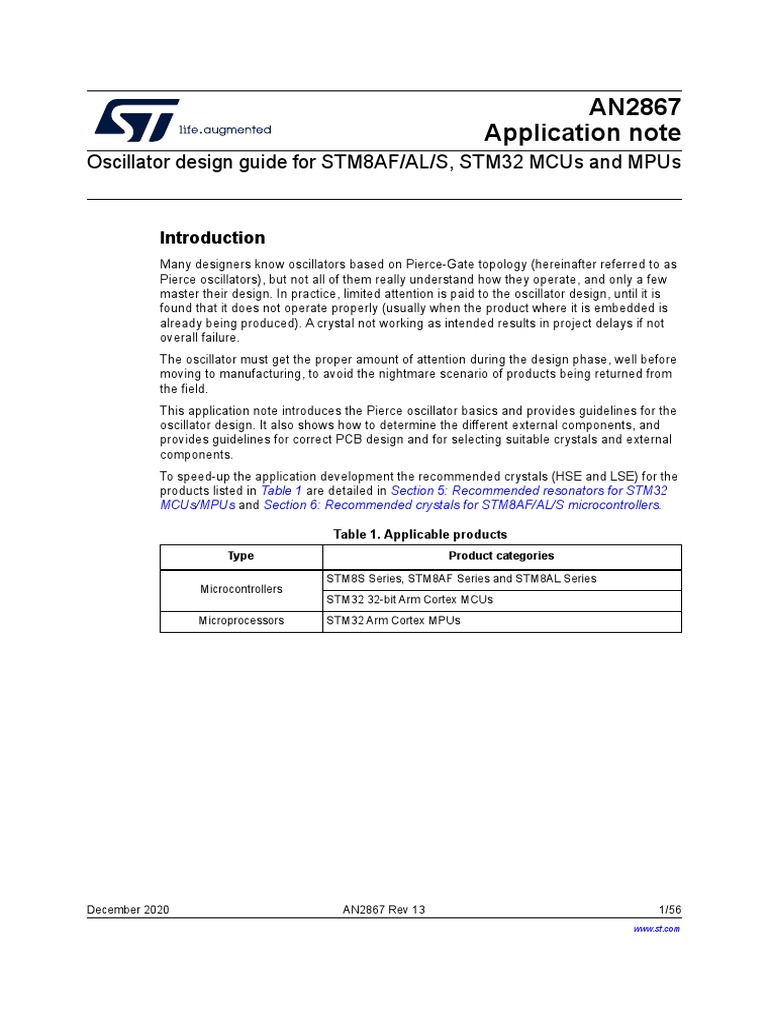 Oscillator Design Guide For Stm8af Al S Stm32 Mcus And Mpus Stmicroelectronics Pdf