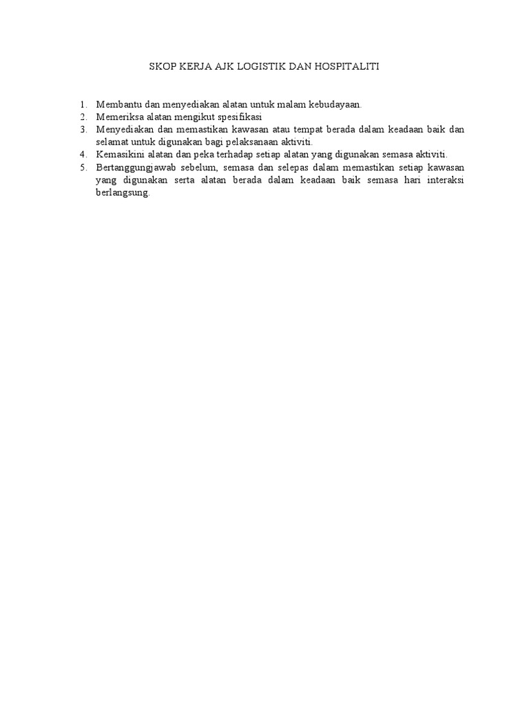 Skop Kerja Ajk Logistik Dan Hospitaliti | PDF