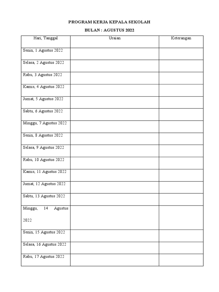 Program Kerja Kepala Sekolah Bulanan | PDF