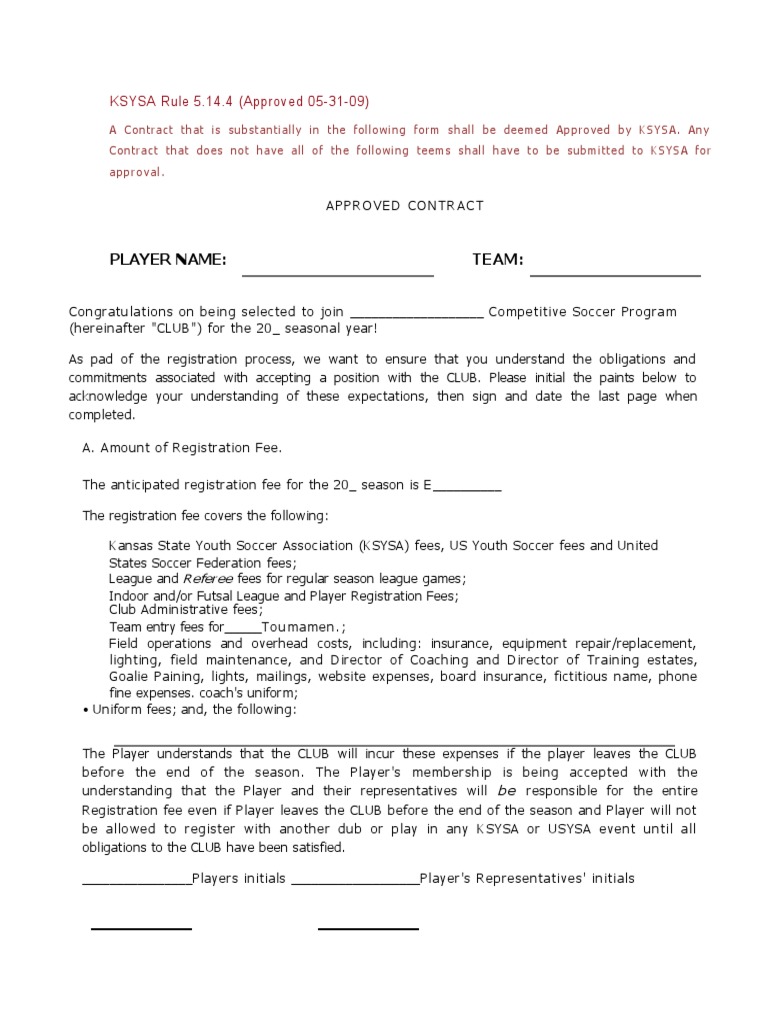 Soccer Player Contract Form Preview | PDF