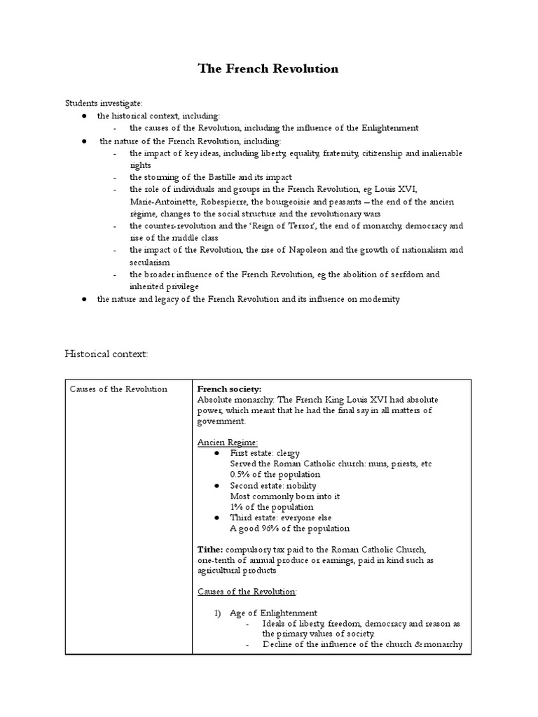 French Revolution - Study Notes | PDF | French Revolution | Maximilien ...