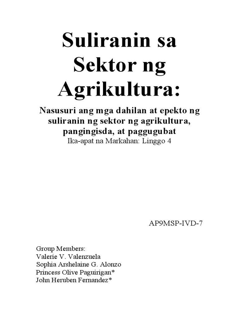 Suliranin Sa Sektor NG Agrikultura AP Week 4 Grade 9 | PDF