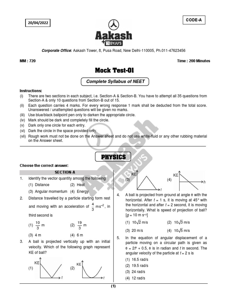 Mock Test-01 (DT 20-04-2022) | PDF