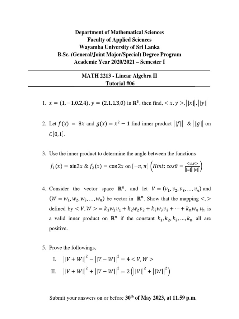 MATH 2213 Linear Algebra Tutorial 6 | PDF MATH 2213 Linear Algebra Tutorial 6 | PDF