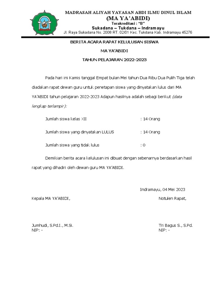 Dokumen - Tips - Contoh Berita Acara Kelulusan | PDF