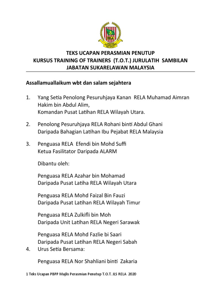 Teks Ucapan Tot JL 22-1-2020 | PDF