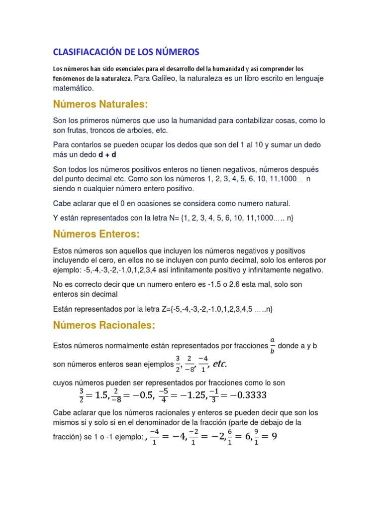 Clasificación de los Números Matemáticos | PDF | Entero | Números