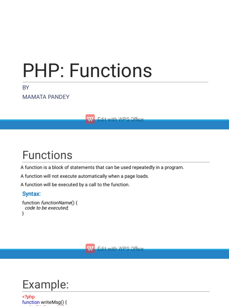 Php Functions Pdf Parameter Computer Programming Php