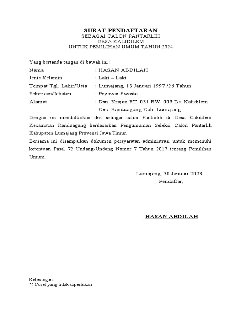 Surat Pendaftaran | PDF