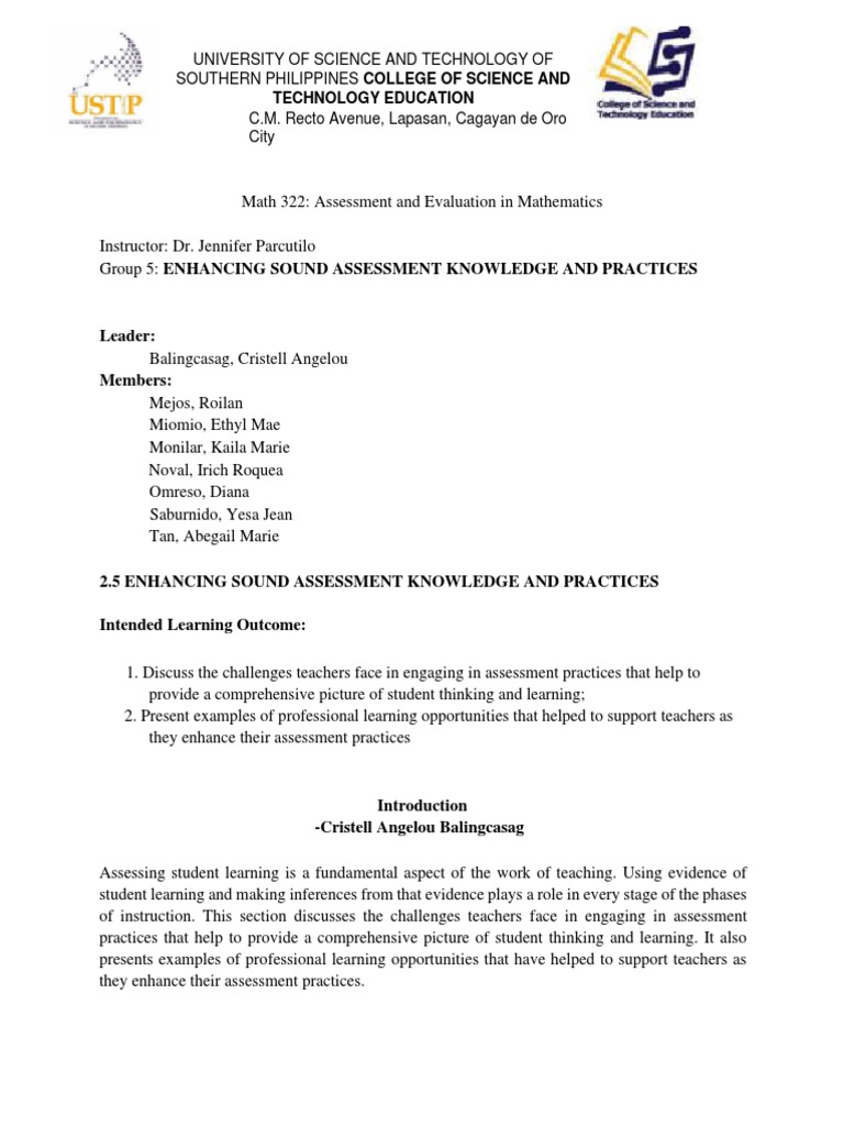 Handout - Topic 5 - ENHANCING SOUND ASSESSMENT KNOWLEDGE AND PRACTICES | PDF | Career & Growth