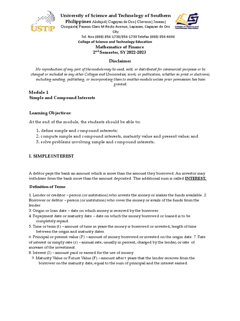 Module 1 Introduction | PDF | Interest | Compound Interest
