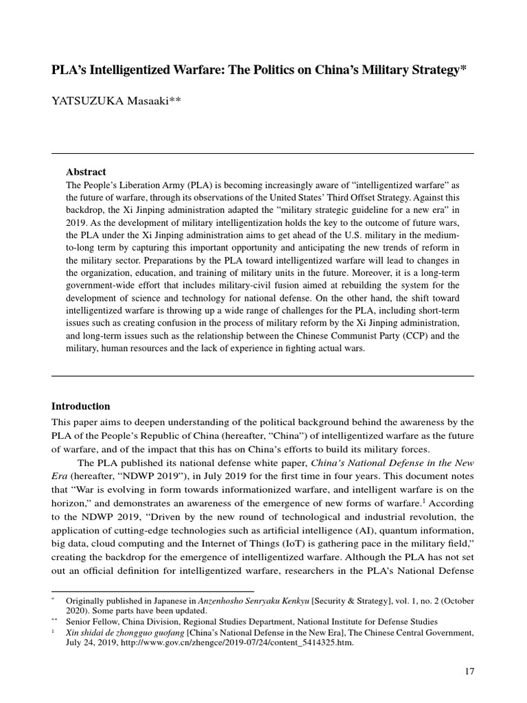 PLA's Intelligentized Warfare: The Politics On China's Military ...