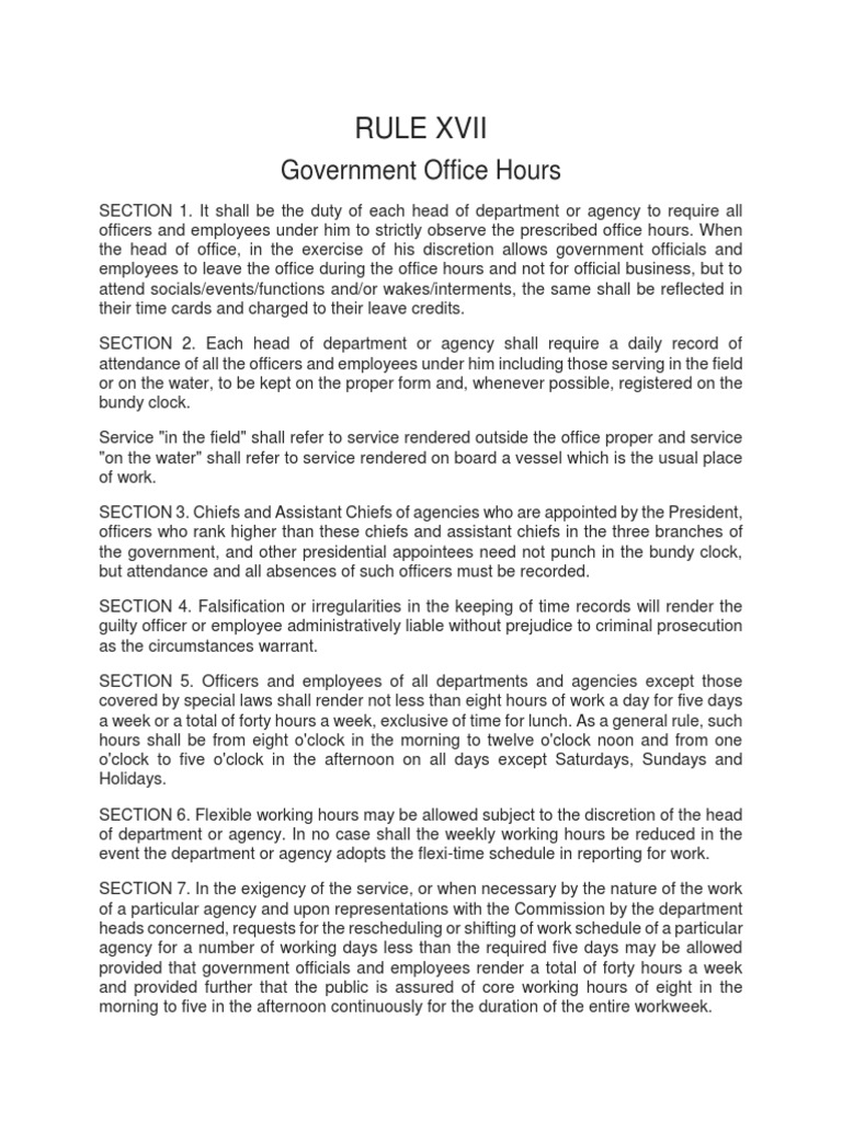 Office Hours and Attendance Rules | PDF | Working Time | Workweek And ...