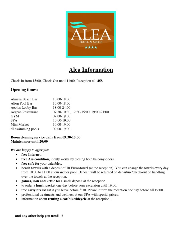 Alea Resort Amenities & Services Guide | PDF
