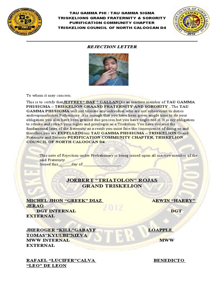 Tau Gamma Phi Expulsion Notice | PDF | Fraternities And Sororities | Guild