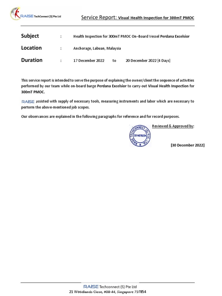 Visual Health Inspection Service Report - Perdana Excelsior | PDF ...