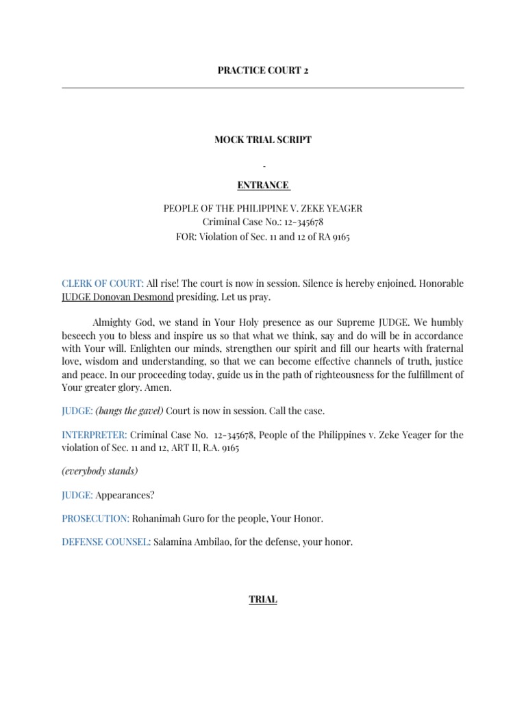 Trial Script PRACTICE COURT 2 | PDF | Witness | Judge