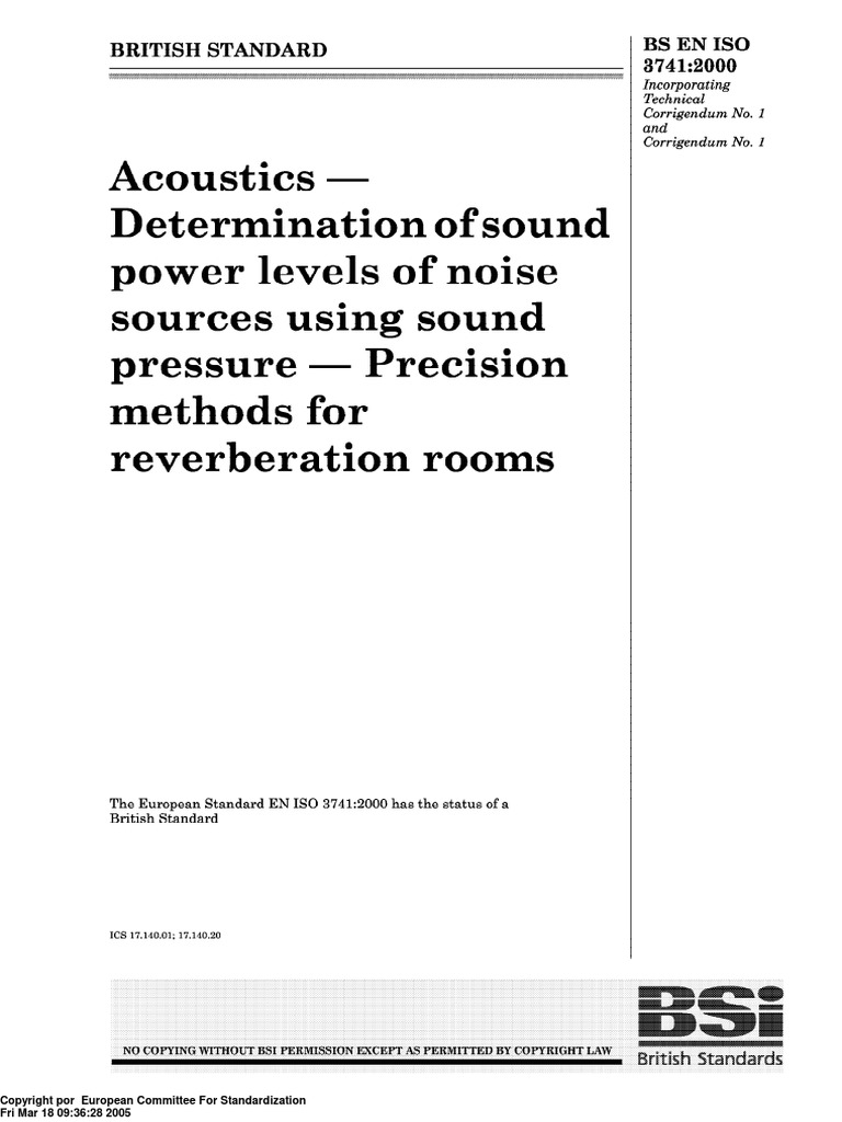BS EN ISO 3741 2000 Technical Corrigendum 1 2001 Corrigendum 1 2002 | PDF | Regulation | Public ...