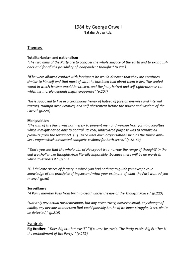 1984 by George Orwell Handout | PDF