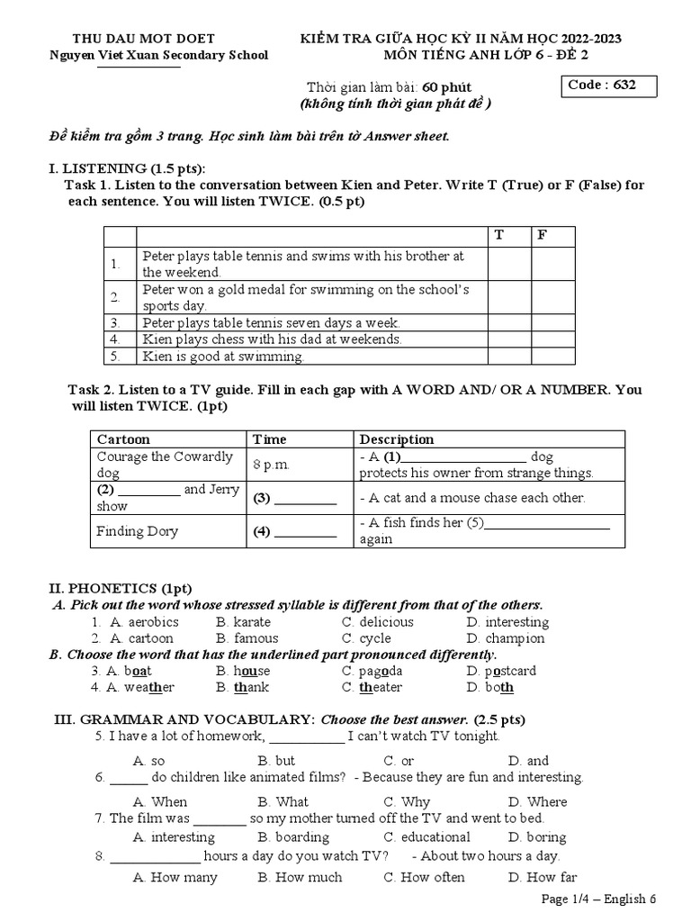 Grade 6 English Midterm Exam 2023 | PDF | Art