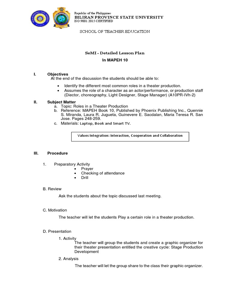 Semi-Detailed Lesson Plan Arts4thq | PDF | Teachers | Lesson Plan