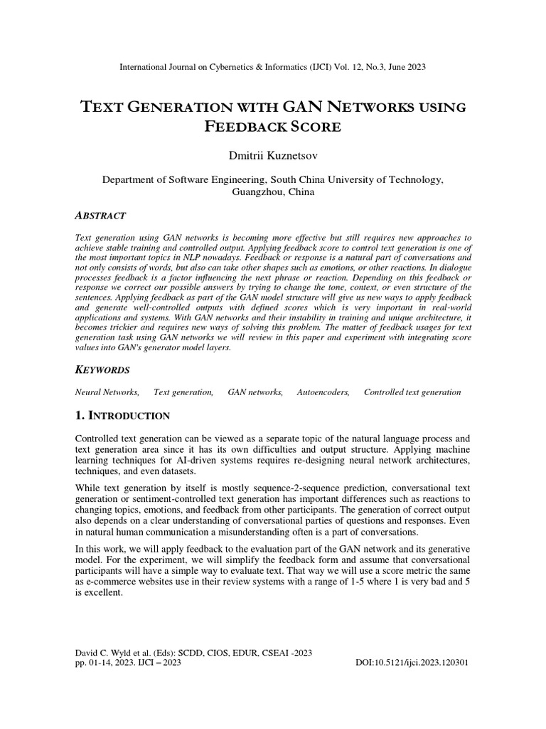 Text Generation With Gan Networks Using Feedback Score | PDF | Artificial Intelligence ...