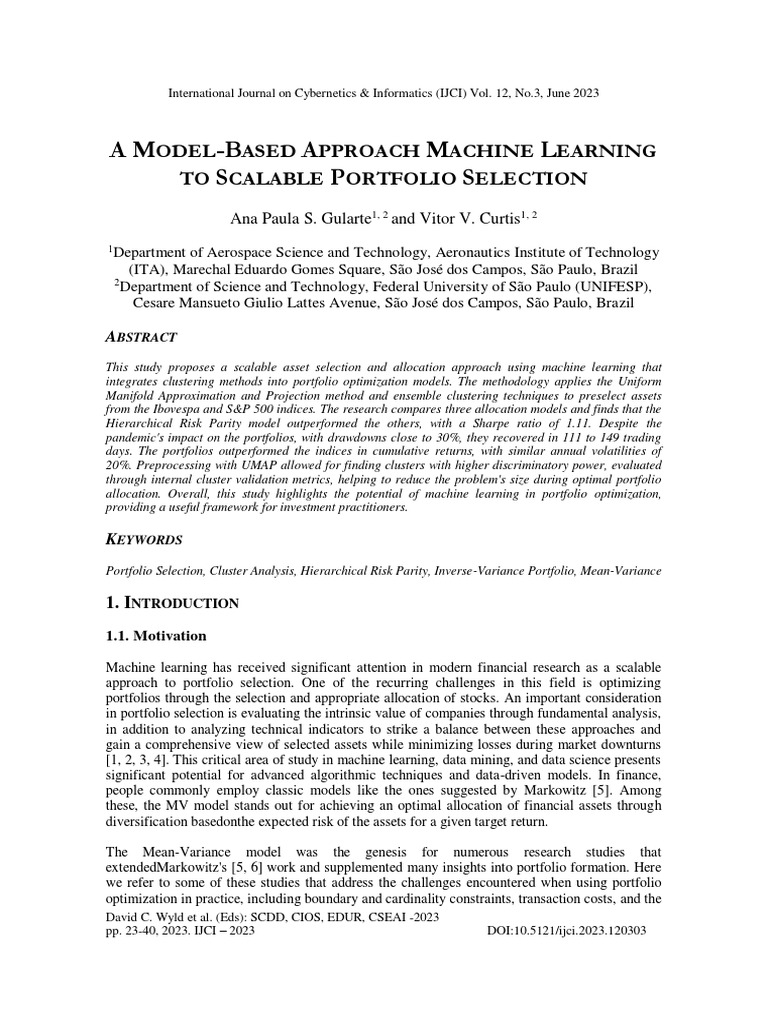 A Model-Based Approach Machine Learning To Scalable Portfolio Selection ... A Model-Based Approach Machine Learning To Scalable Portfolio Selection ...