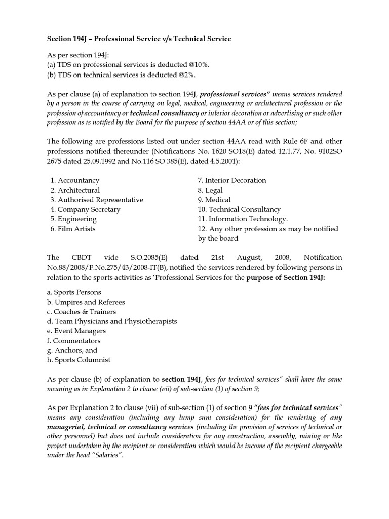 Section 194J: Professional vs Technical Services | PDF | Profession ...