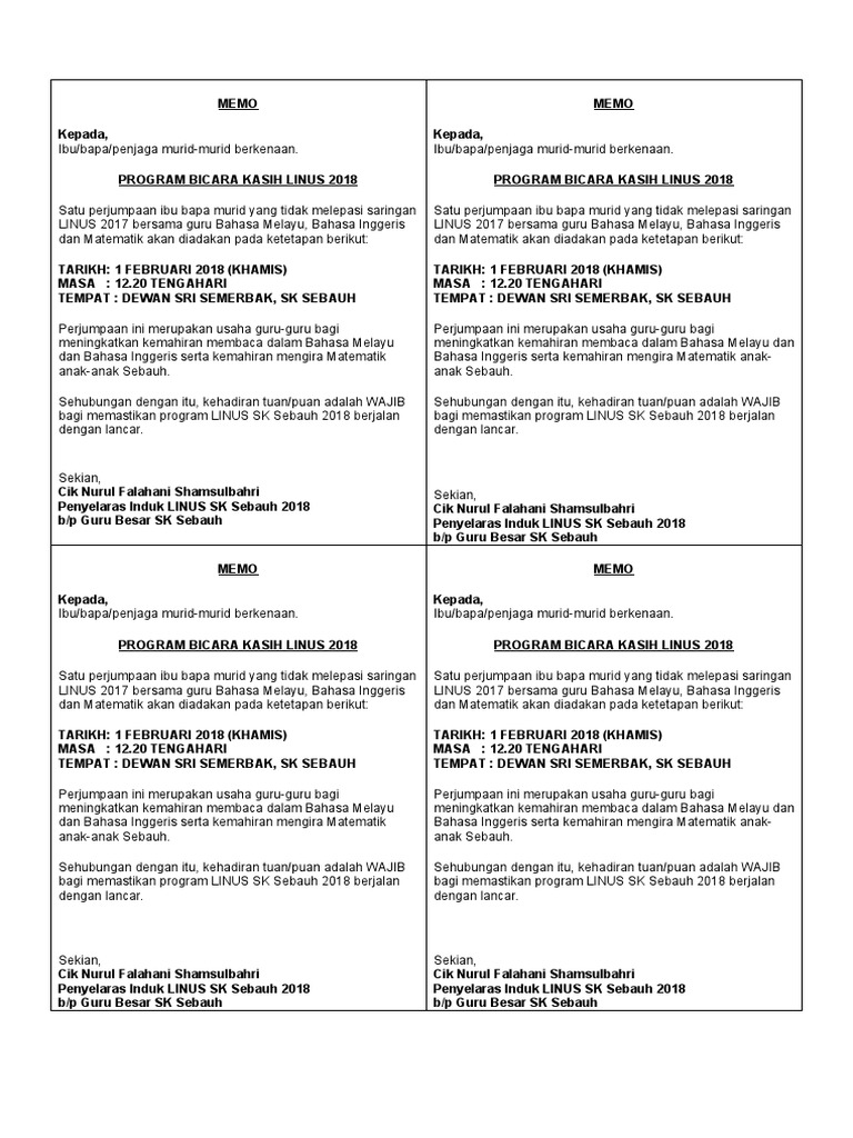Memo Program Bacaan Pdf