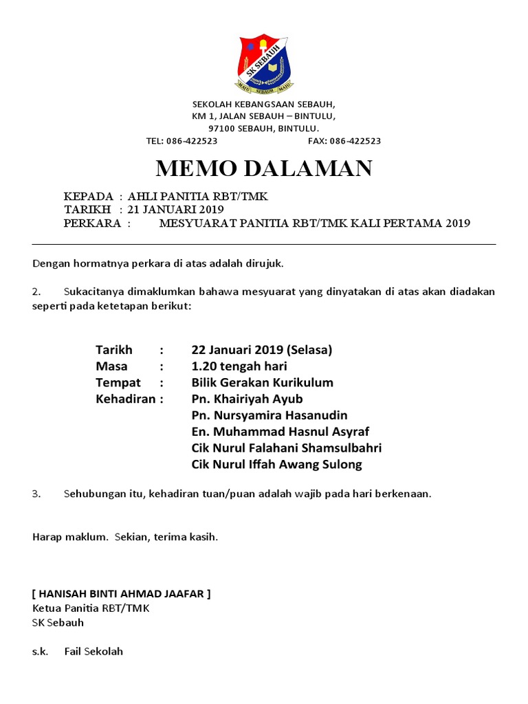 Memo Panggilan Mesyuarat | PDF