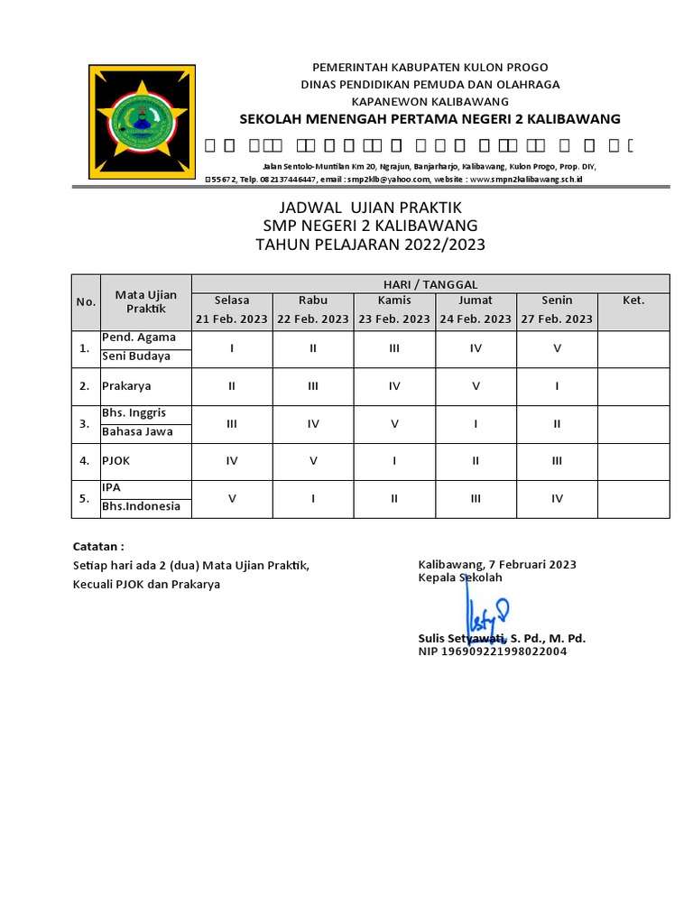 Jadwal Ujian Praktik 2023 | PDF